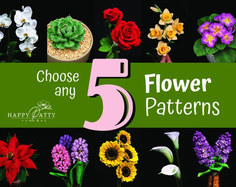 Pick Any 5 Flower Patterns by Happy Patty Crochet - crochet envy