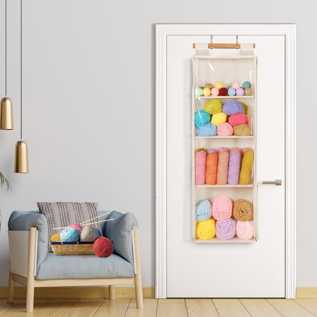 Hanging Yarn Storage Organizer - 4 Compartments & Pocket
