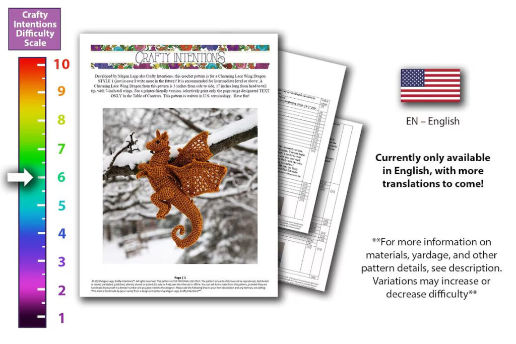 Charming Lace Wing Dragon Crochet Pattern by Crafty Intentions – PDF ...